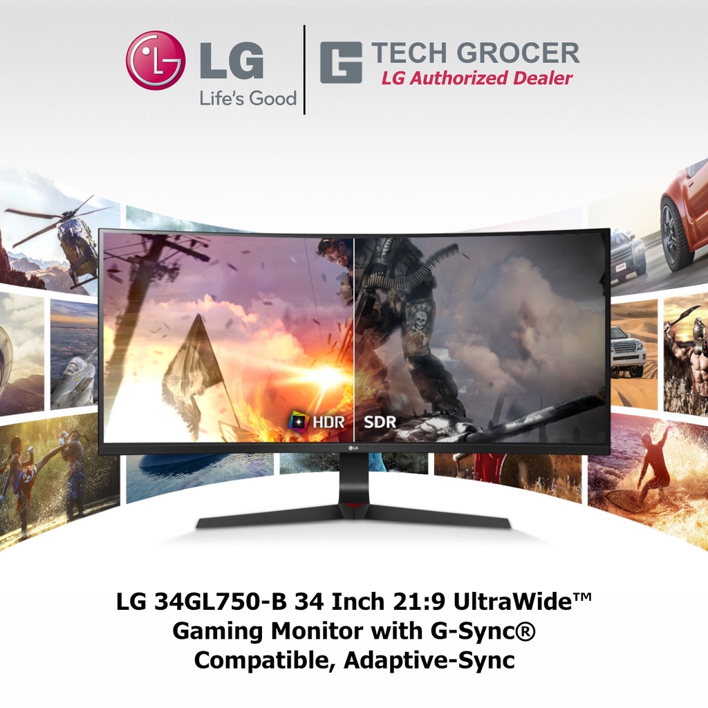 LG 34GL750-B 34 Inch 21: 9 Ultragear Curved WFHD (2560 X 1080) IPS 144Hz G-SYNC Comp. Gaming ...