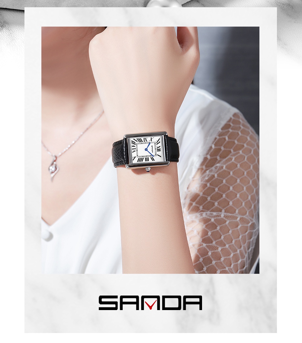 Sanda Rectangular Wrist Watches for Women Silver Case Ladies Watches ...