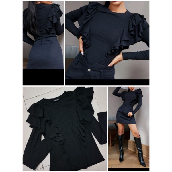 Shein Layered Ruffle Trim Rib Knit Tee Large Shopee Philippines