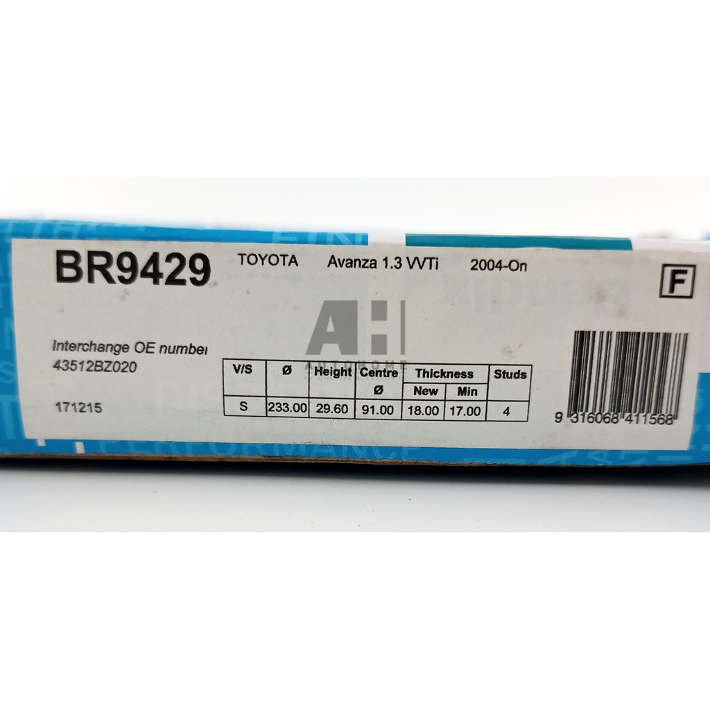 Toyota Avanza 2003-2015 Brake Discs - BENDIX Disc Brake Rotor BR9429 ...