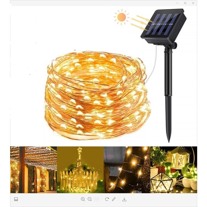 100 LED Solar String Light Copper 10m Wire Fairy Garden Lights String ...