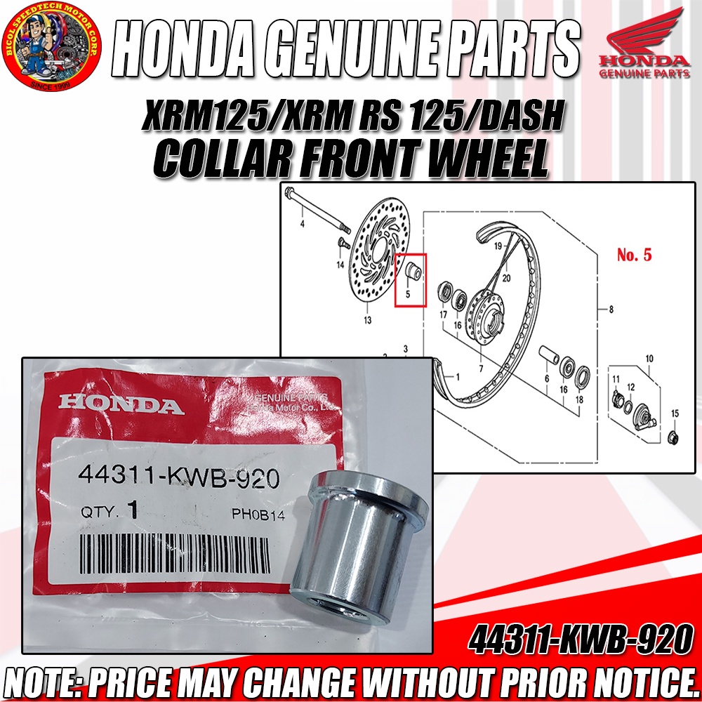XRM125/XRM RS 125/DASH COLLAR FRONT WHEEL (HPI) (Genuine: 44311-KWB-920 ...