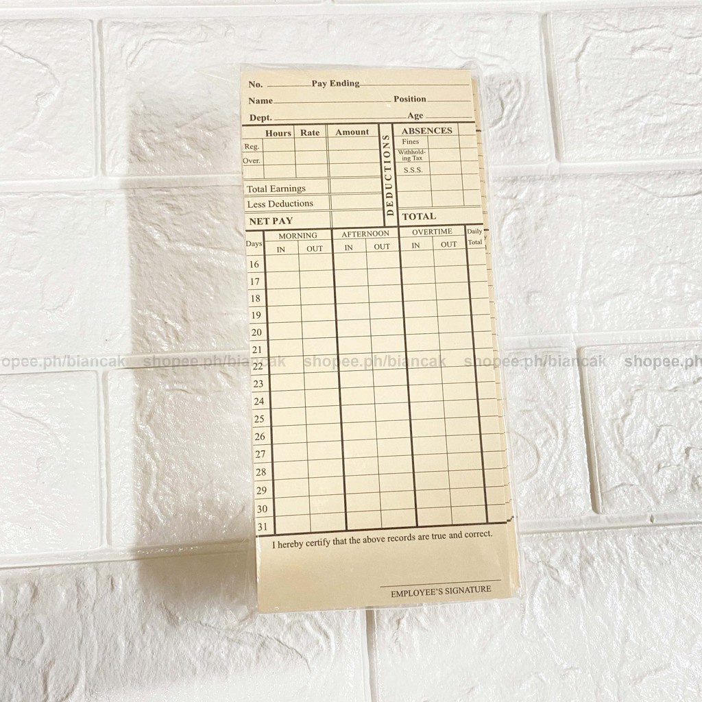 TIME CARD 100'S REAM (OFFICE SCHOOL SUPPLIES) | Shopee Philippines