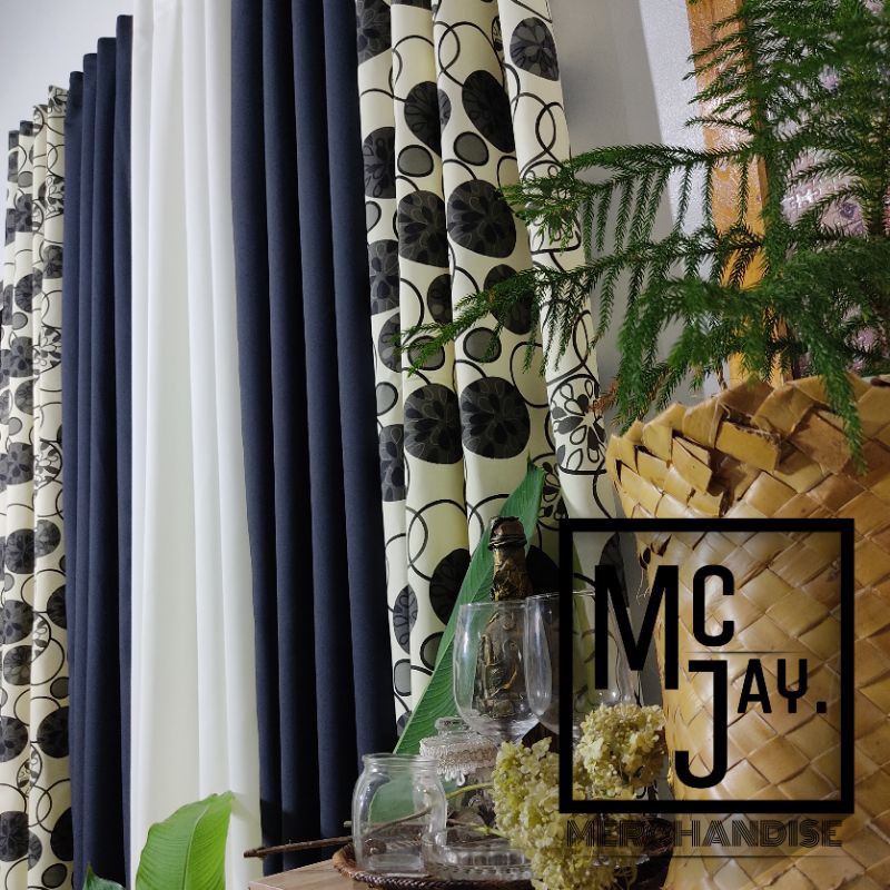 MCJAY - 5in1 Black Polca Dots Ring Curtain Set (6ft/7ft) - Sold per ...