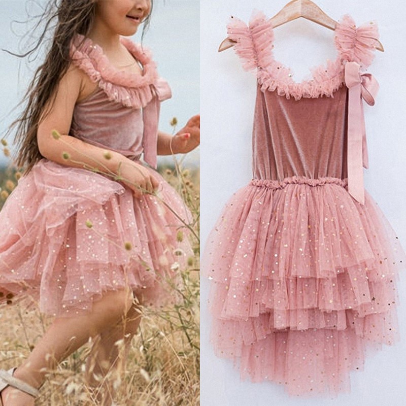 Girls Princess Mesh Layers Dresses for Kids Sequin Elegant Party Tutu ...