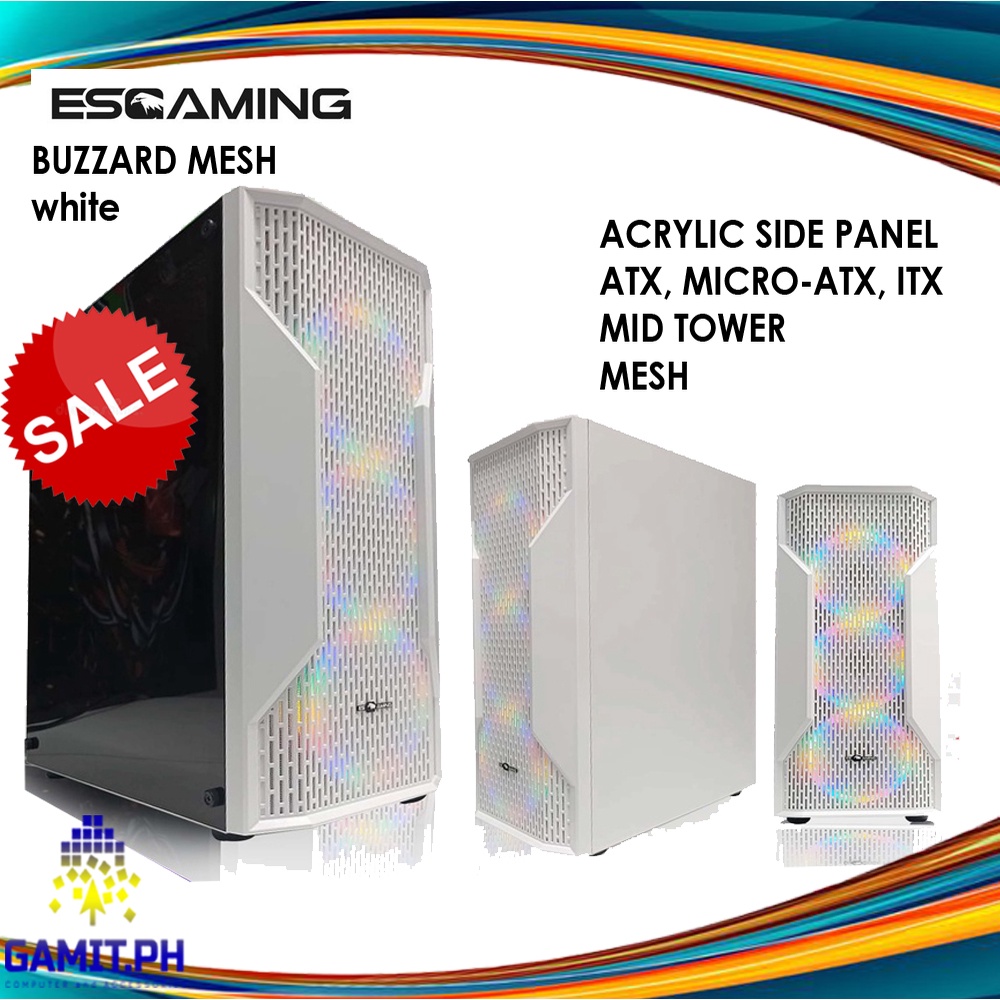 ATX RGB Gaming PC Case Desktop Tempered Glass Side Buzzard Gaming Mesh ...