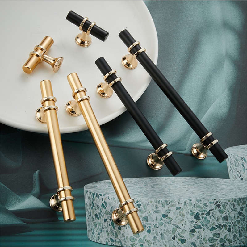 Nordic Gold Drawer Knobs T-Bar Handles Zinc Alloy Furniture Handle ...