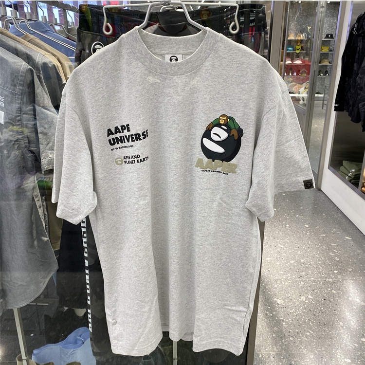 Aape ape face letter pattern print round neck short-sleeved T-shirt men ...