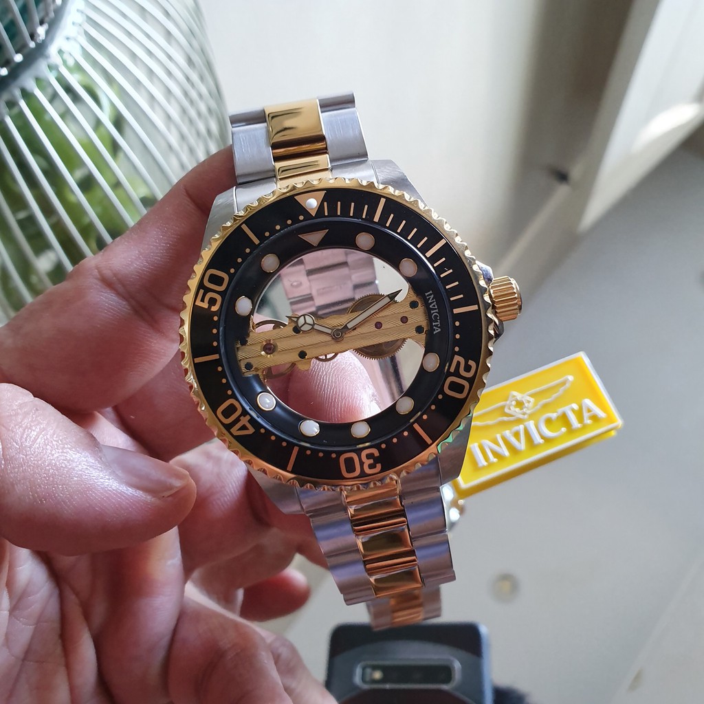 Invicta 26479 Pro Diver Mechanical with Gold Bridge Rotating Black Top ...