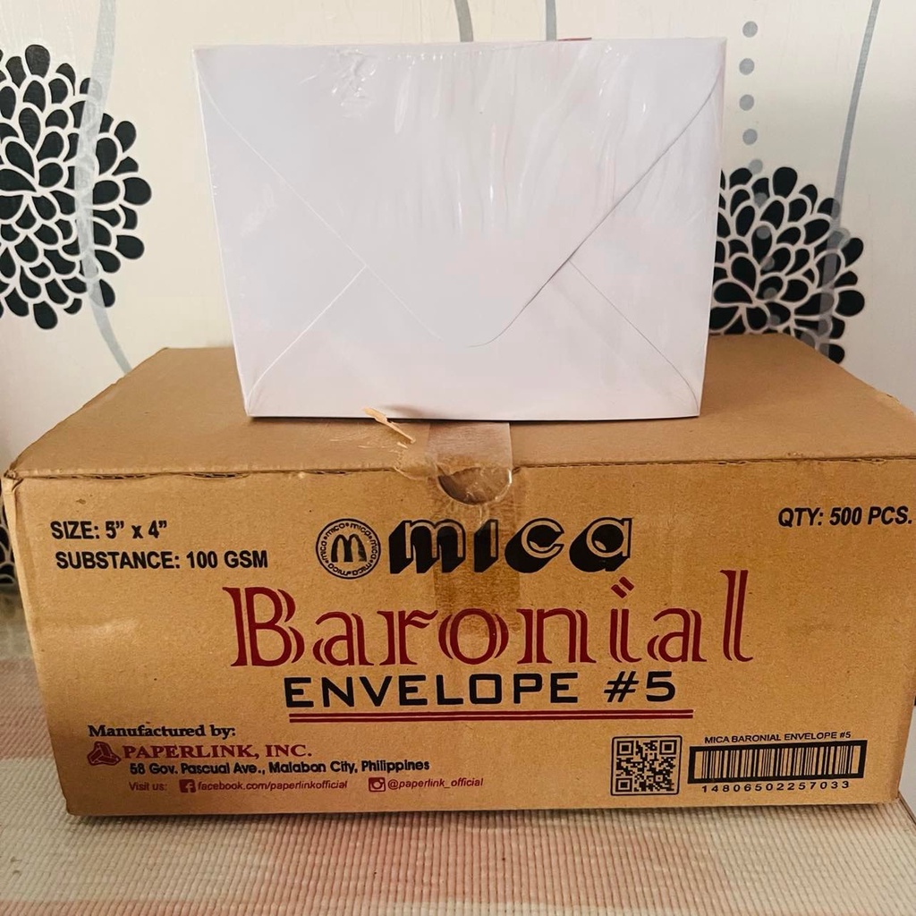 Mica Baronial Envelope #5 100gsm 500pcs. Size: 5 1/2 " x 4" (SOLD PER ...