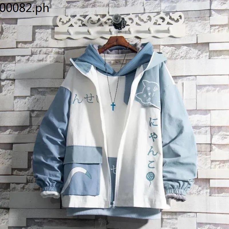 Blue White Color Matching Shark Monster Jacket Men's Spring Autumn ...