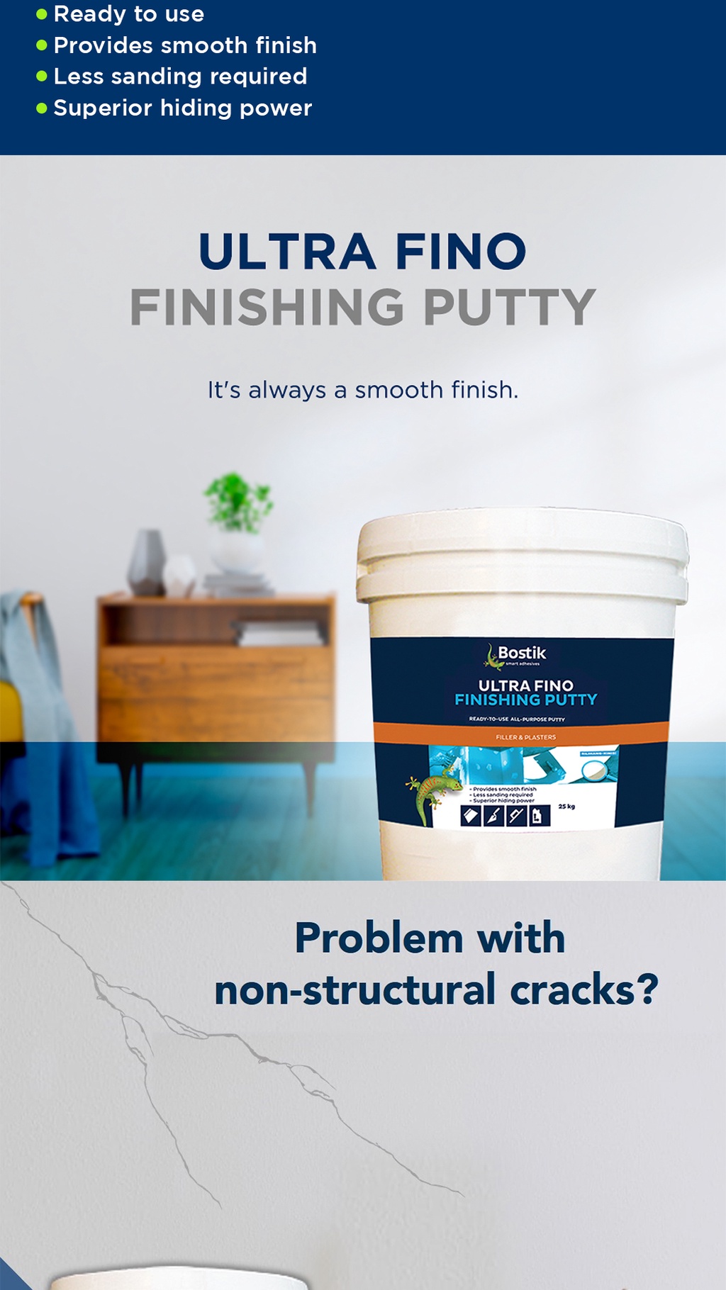 BOSTIK Ultrafino Finishing Putty, 5KG, White, Filling, Levelling ...