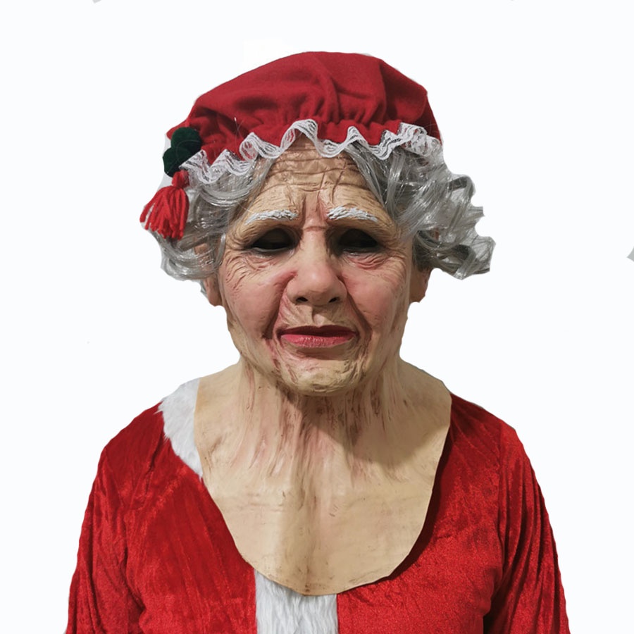 2021 Christmas Old Woman Full Head Latex Mask Realistic Face Human Mask ...