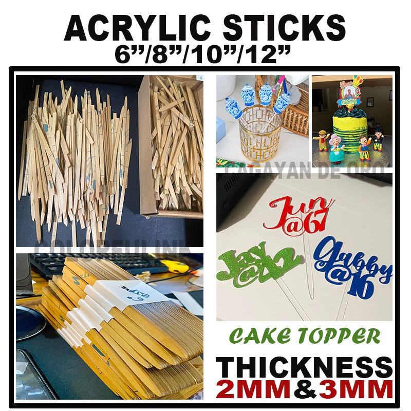 (100pcs) Acrylic Sticks for Cake Toppers - (6''/8"/10"/12") thickness ...