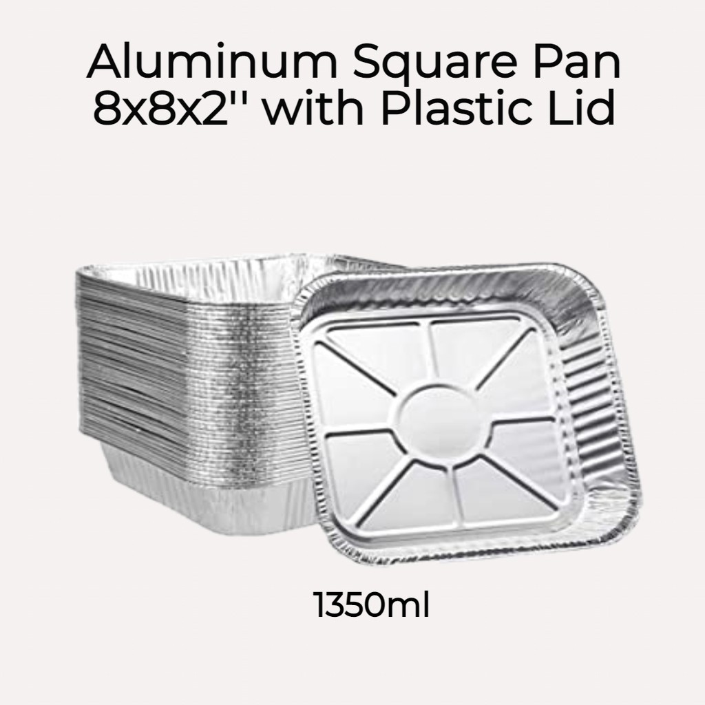 Aluminum Square Pan 8x8x2 with Plastic Lid 1350ml | Shopee Philippines