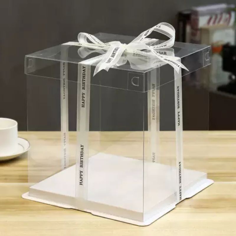 2pcs Transparent Acetate White Square Cake Box Clear Gift Box 12x12x10 ...