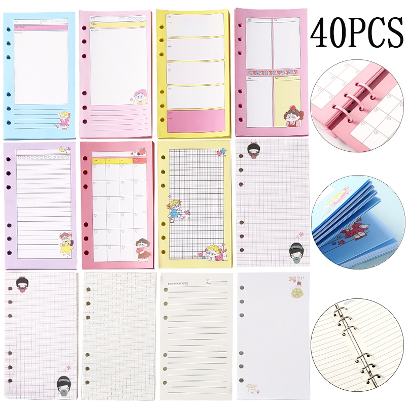 40sheets A6 Colorful Kawaii Loose Leafs 6-hole Notebook Filler Paper ...