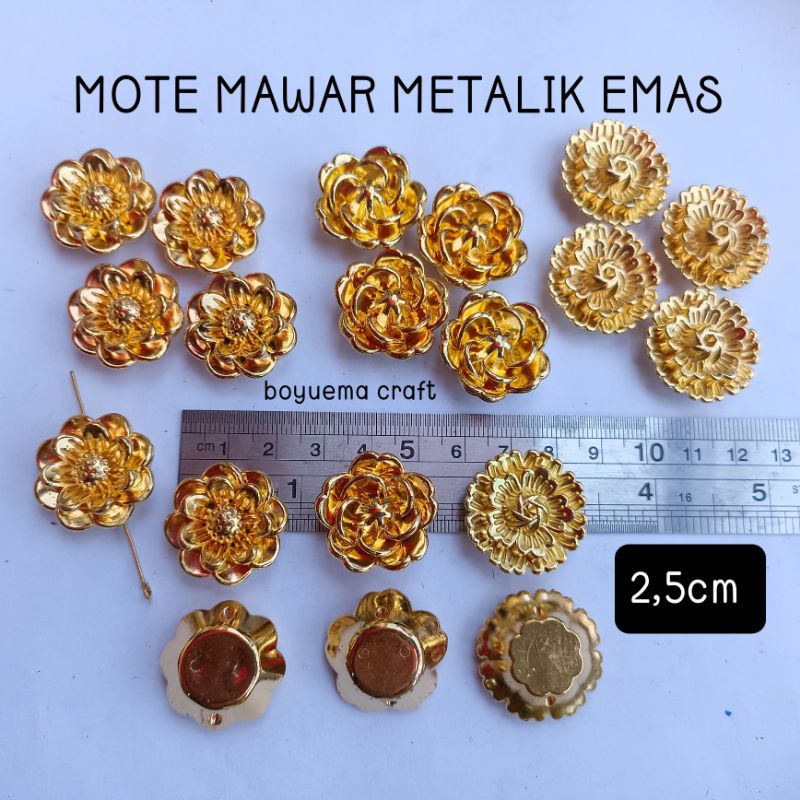 MAWAR Gold Metallic Rose Mote 2,5cm (12 pcs) | Shopee Philippines