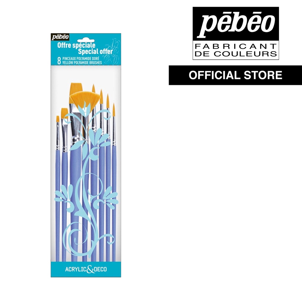 PEBEO Artist Yellow Polymide 8-Piece Assorted Brush Set (951170 ...