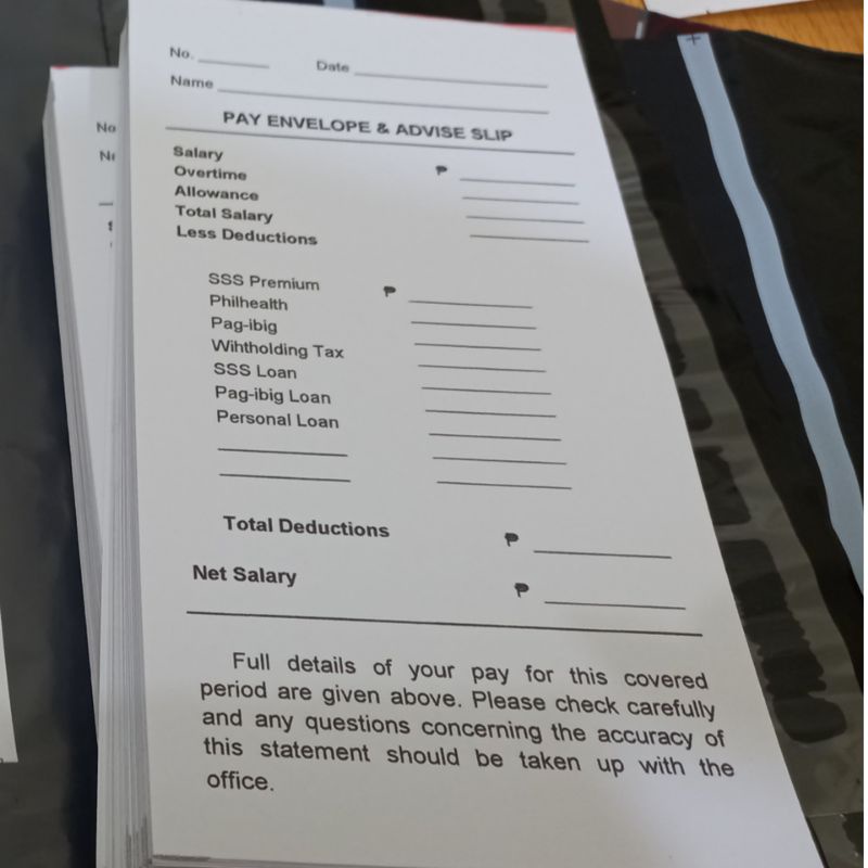 pay slip 3.25x6 inches. generic/ customized. salary form pasweldo form ...