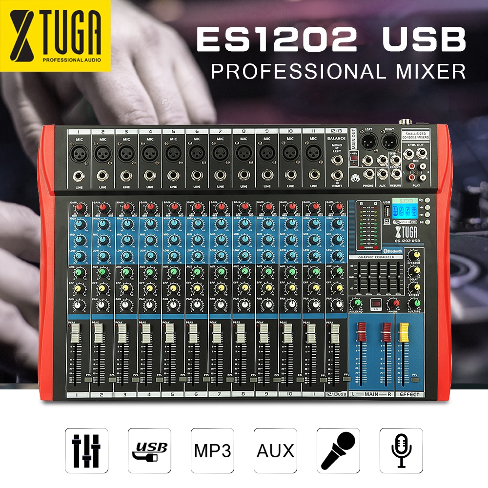 XTUGA ES-1202 DJ Audio Mixer Interface 12 Channels Input Built-in ...