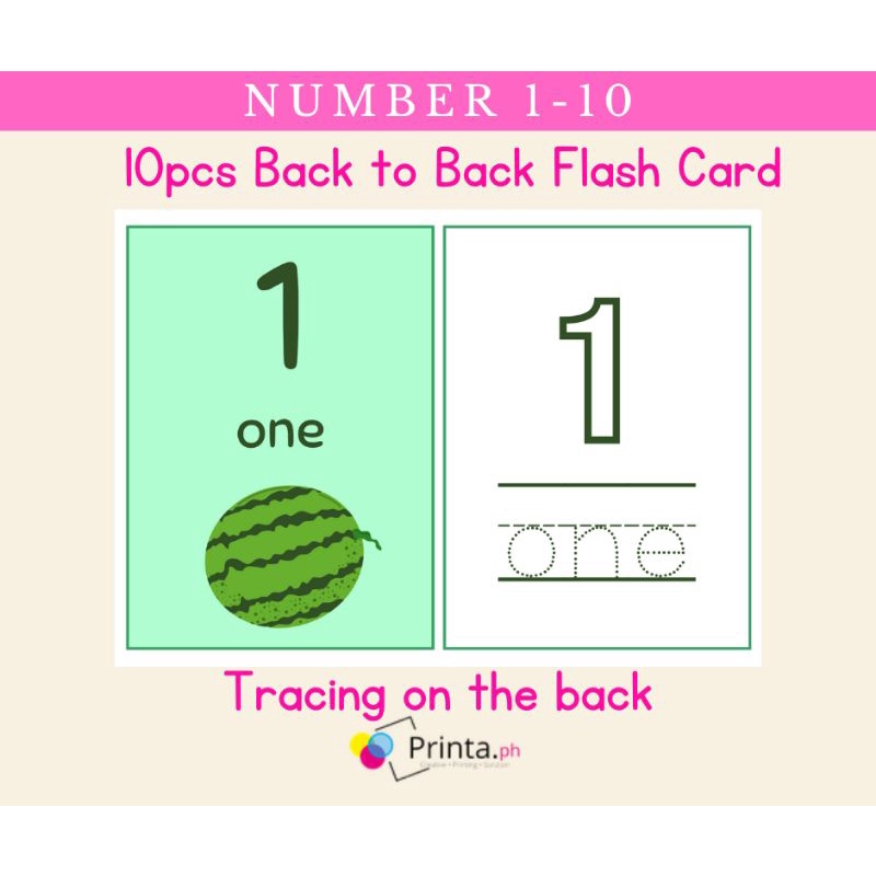 Laminated Flash Card Number 1-10 with Tracing on the back | Shopee ...