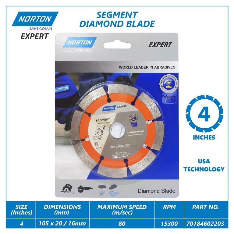Norton Expert Diamond Blade Cutting Disc Segment 4 Inches 105x20/16mm ...