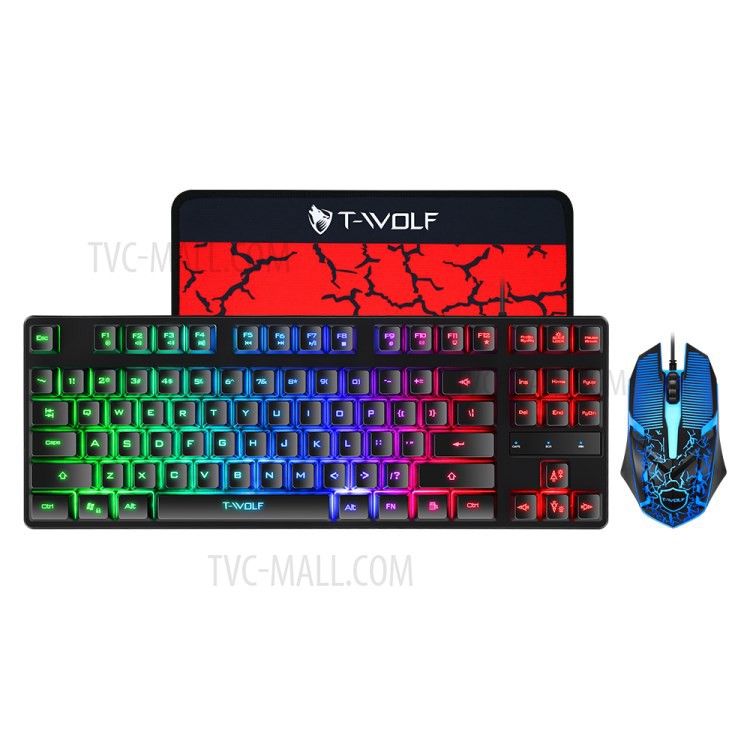T-WOLF TF260 USB Wired 87 Keys Gaming Keyboard + 7-Color 3 Buttons ...