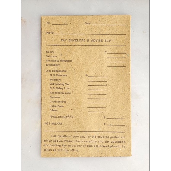 #7.5 [4"x6.4"] Payroll Salary Envelope Advise Slip Pay Envelope Printed ...