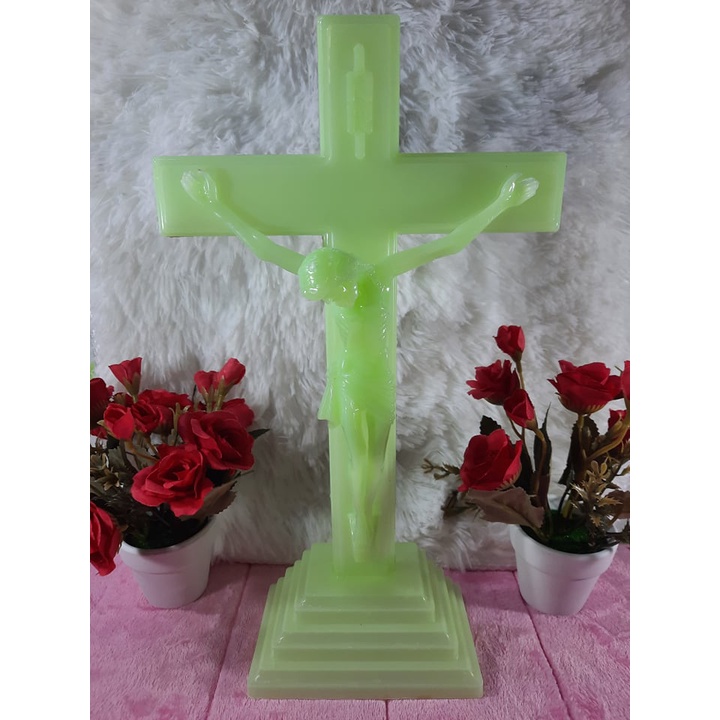 JESUS CRUCIFIX CROSS STAND LUMINOUS /GLOW IN THE DARK BIG /LARGE/36CM ...
