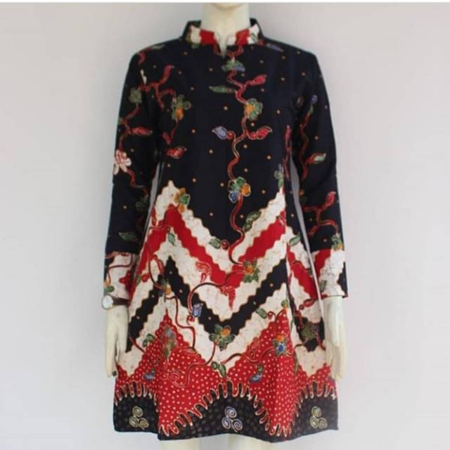 MODERN WOMEN'S BATIK TUNIC TOP WITH BLACK ZIGZAG MOTIF | Shopee Philippines