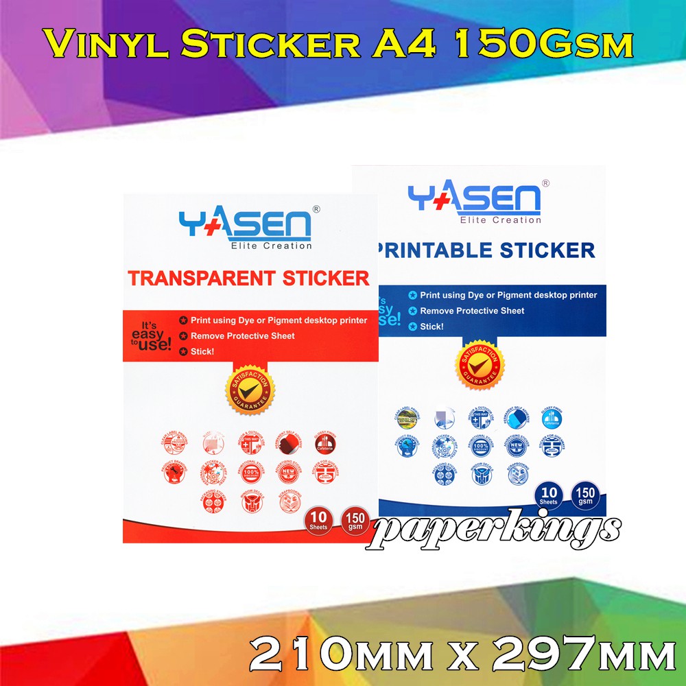 Transparent Vinyl Sticker A4 150Gsm High Quality 10Sheets Yasen Brand ...