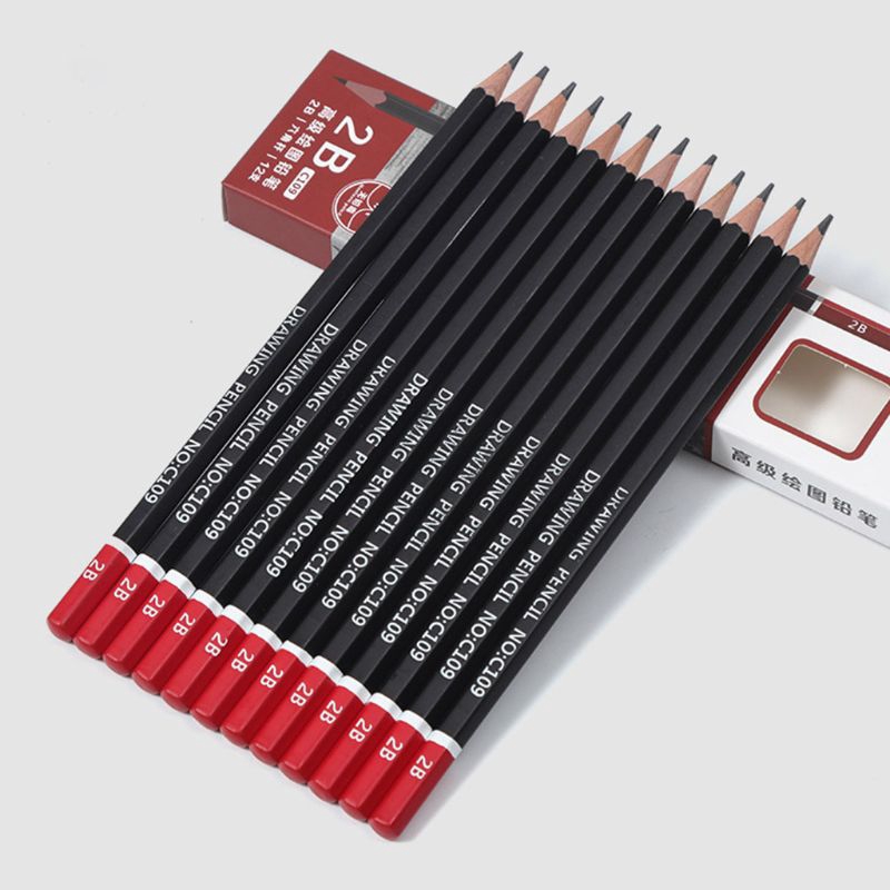 T07 12pcs/box Graphite Pencil Sketch Drawing Writing 2H HB 2B 3B 3H 4B ...