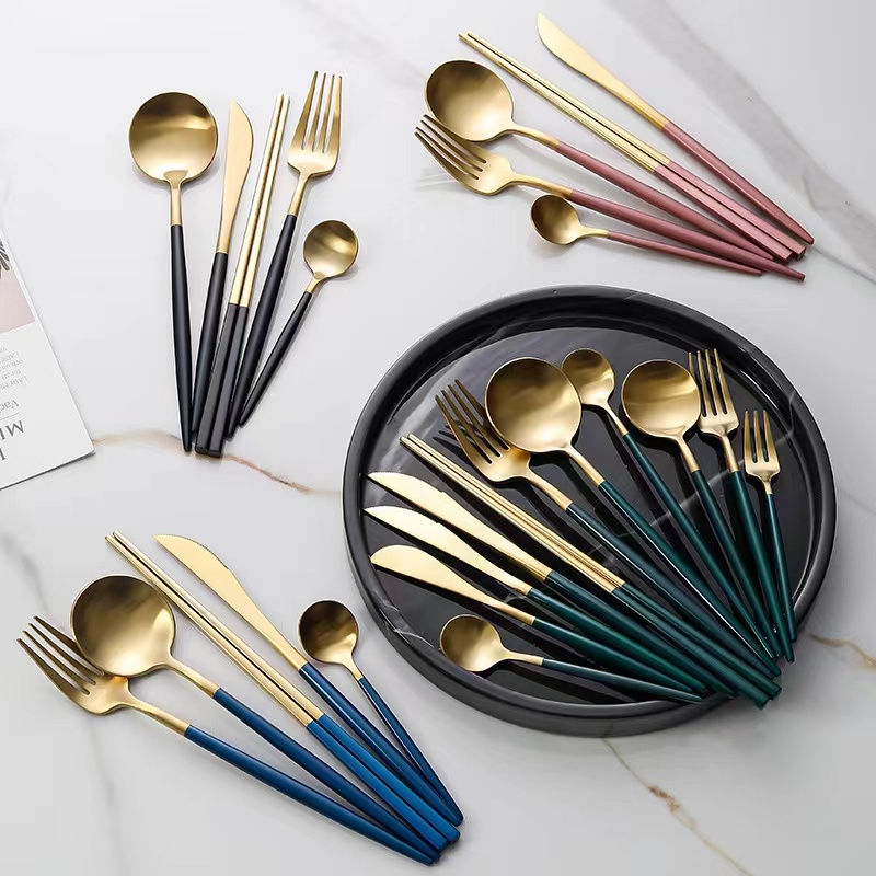 Portable 5in1 set cultery set with pouch Stainless Steel spoon Fork and ...