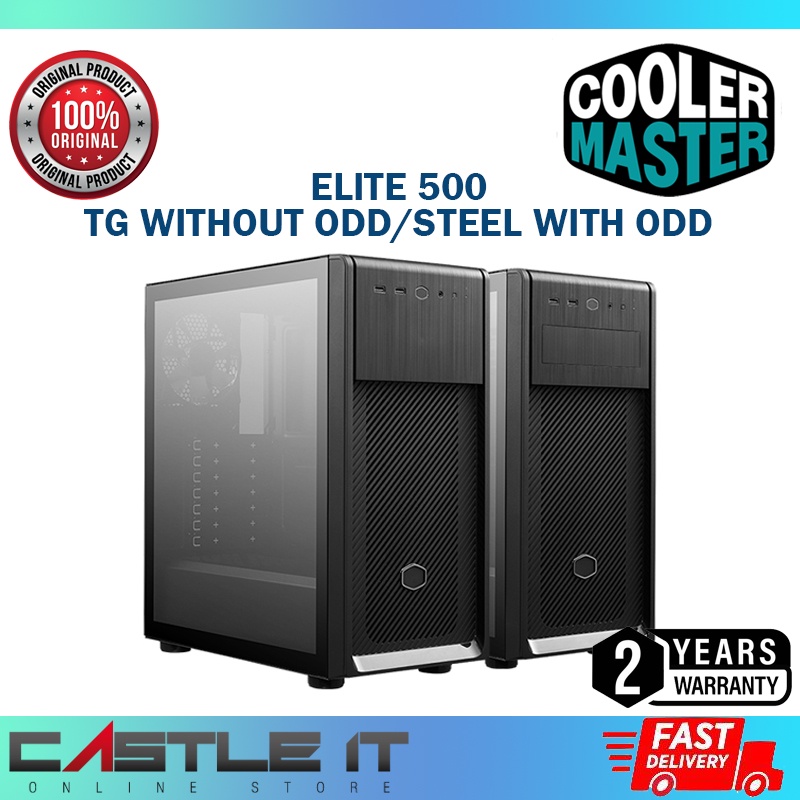Cooler Master Elite 500 Tempered Glass Mid Tower Case fits ATX With / Without ODD Casing Chassis ...