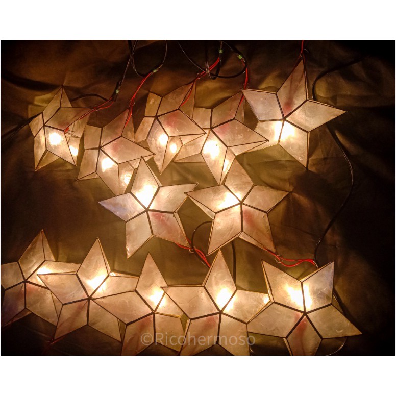 Capiz Star with lights set of 10 indoor/outdoor with free extra bulbs ...