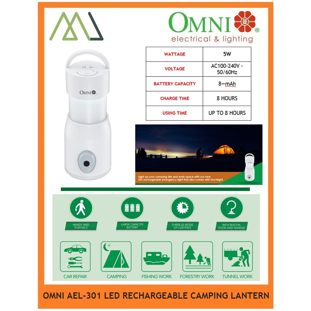 OMNI AEL-301 LED Rechargeable Lamp Emergency Light | Shopee Philippines