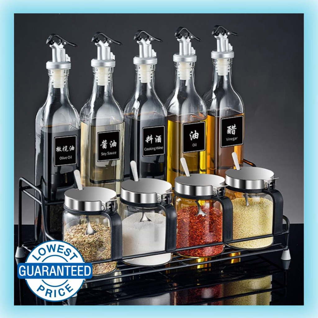 Glass Seasoning Spoon organizer Oil Pot Bottle condiments Dispenser ...