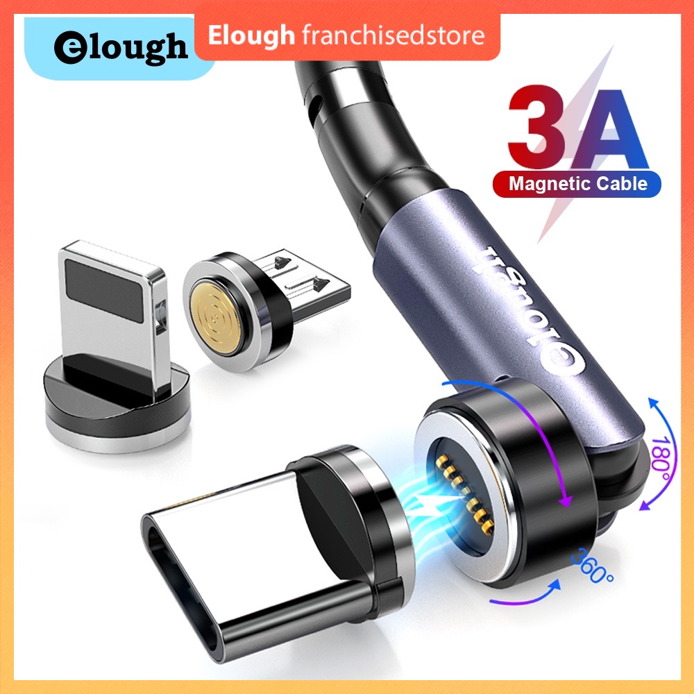 Elough 3A Fast Charging Magnetic Cable 540 Degree Rotate Micro USB Type ...
