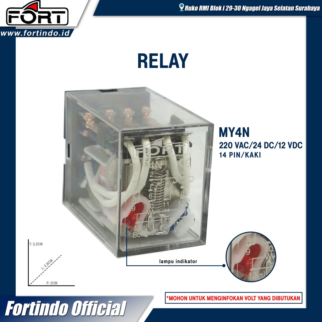 Relay MY4N Coil 14 Pin foot 220VAC 24DC 12VDC With Indicator BRAND FORT ...