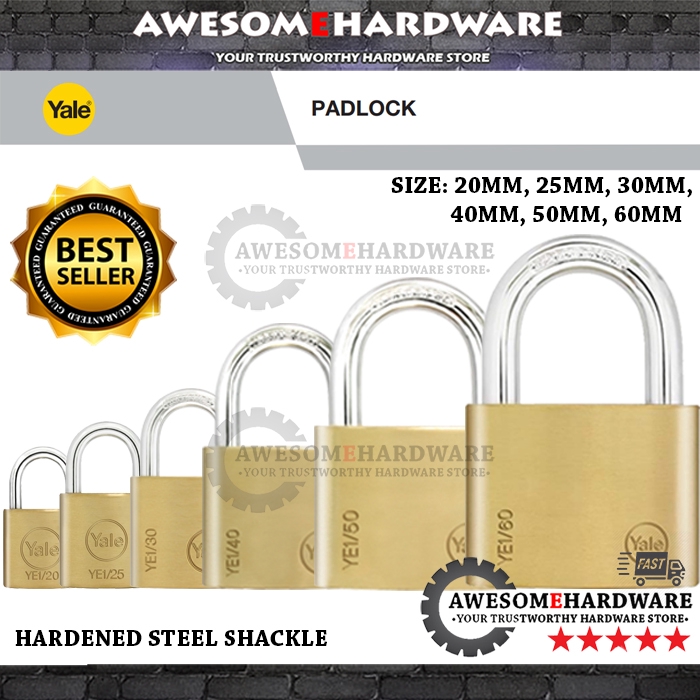 YALE ESSENTIAL YE1 HARDENED STEEL BRASS PADLOCK (20MM 25MM 30MM 40MM 50MM 60MM) | Shopee Philippines
