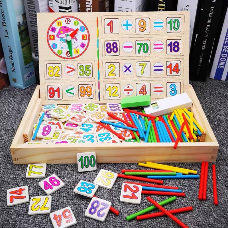 Wooden math operations learning box with black board | Shopee Philippines