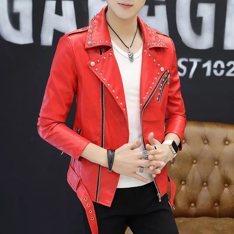 MERAH PRIA Men's Rock And Roll Jacket Red Leather LD.69 Semi Leather ...