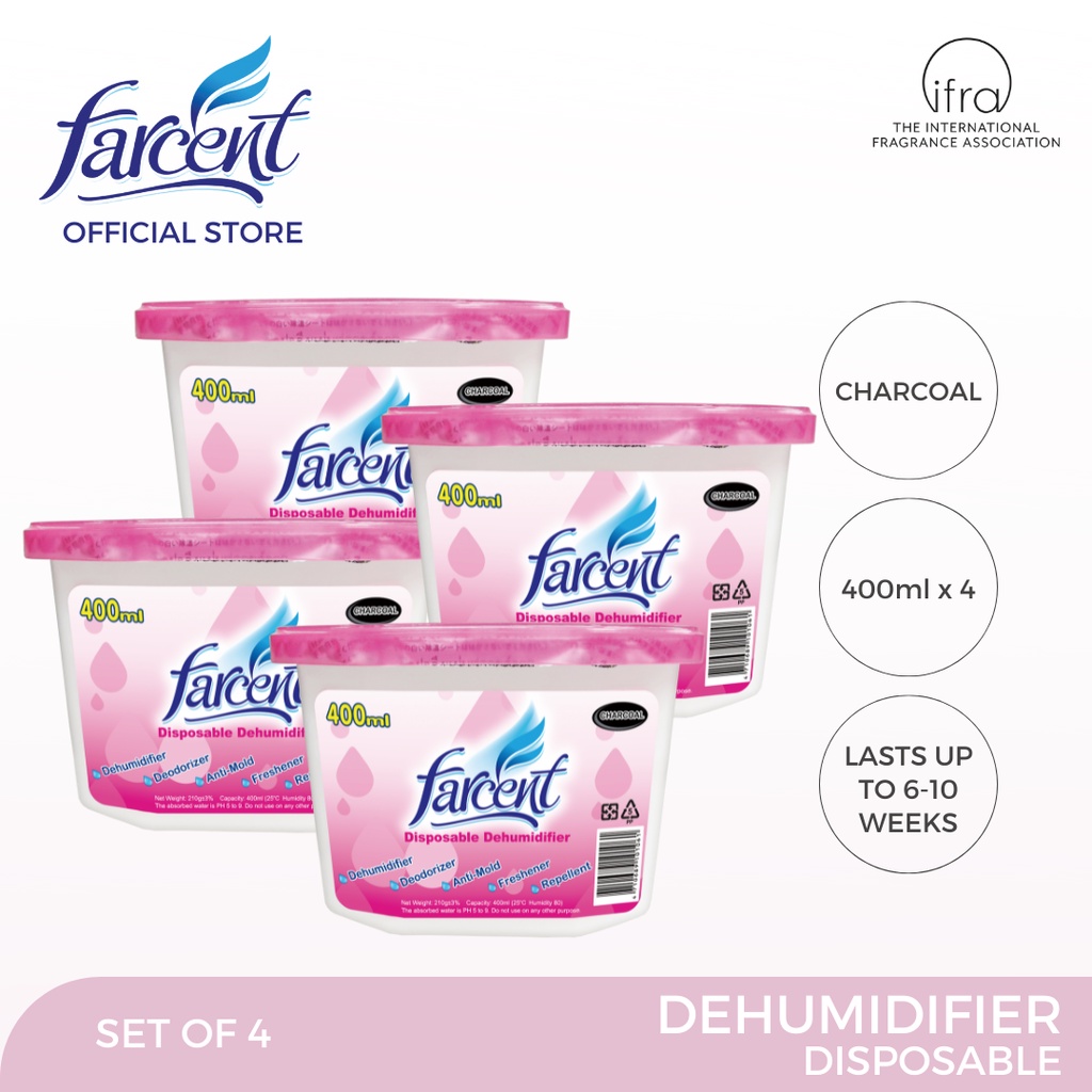 Farcent Disposable Dehumidifier - Charcoal Set of 4 (400ml each) | Shopee Philippines