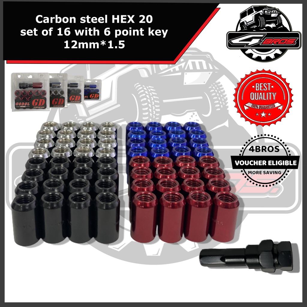Carbon steel HEX 20 set of 16 with 6 point key 12mm*1.5 | Shopee ...