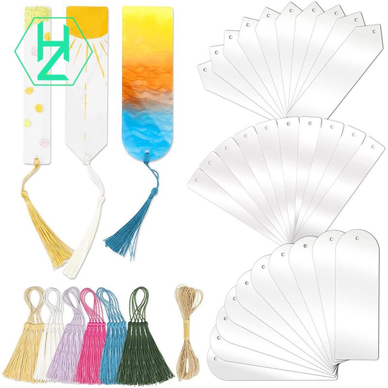 30Pcs DIY Acrylic Bookmark Blank Transparent Bookmark Tassel Bookmark ...