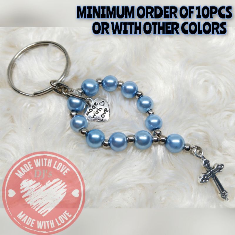 Keychain Mini Rosary Light Blue Pearl Souvenirs / Baptismal Birthday ...