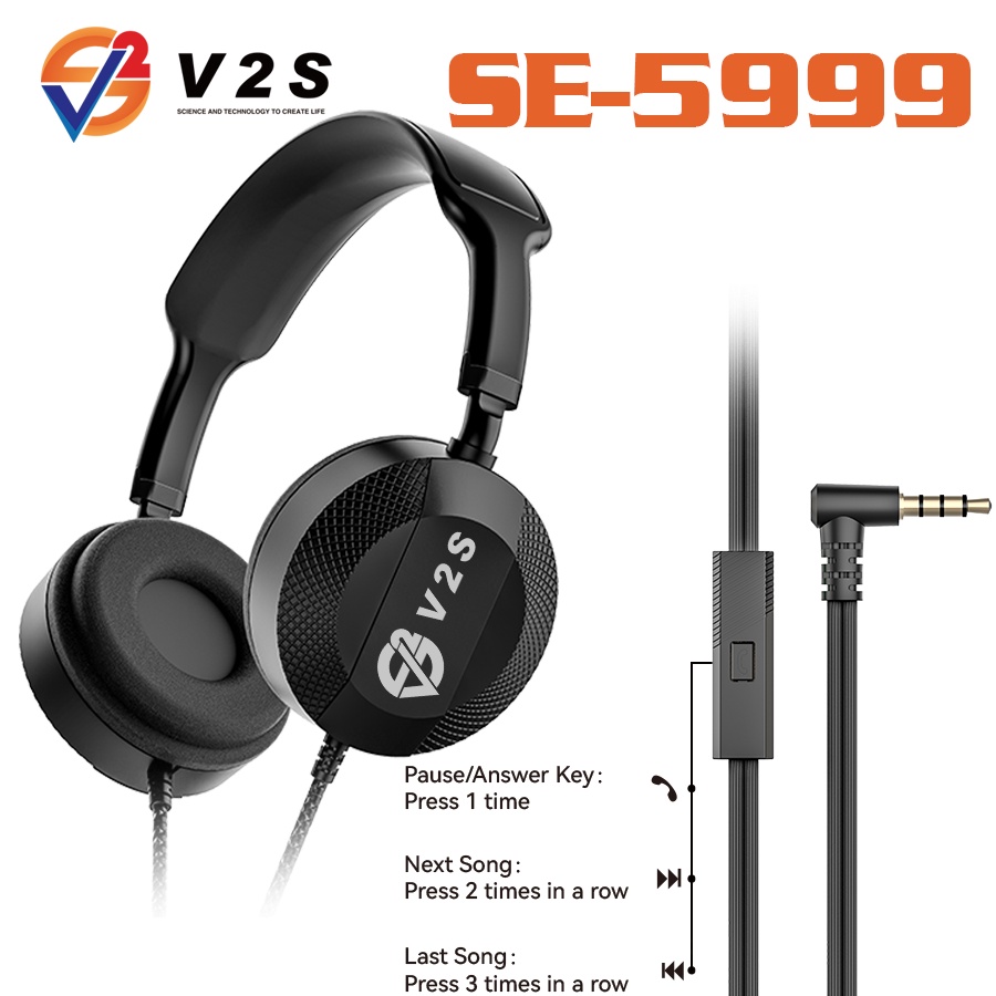V2S SE5999 Foldable Headphone Stereo Adjustable Wired Headset Bass with ...