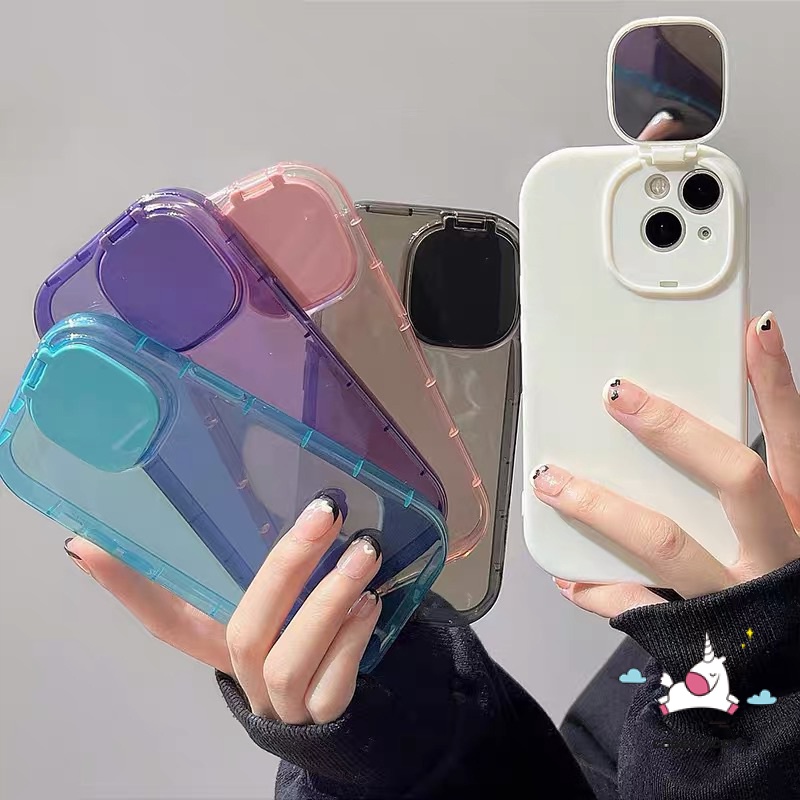 Macaron Candy Color Flip Makeup Mirror Phone Case Compatible for IPhone ...