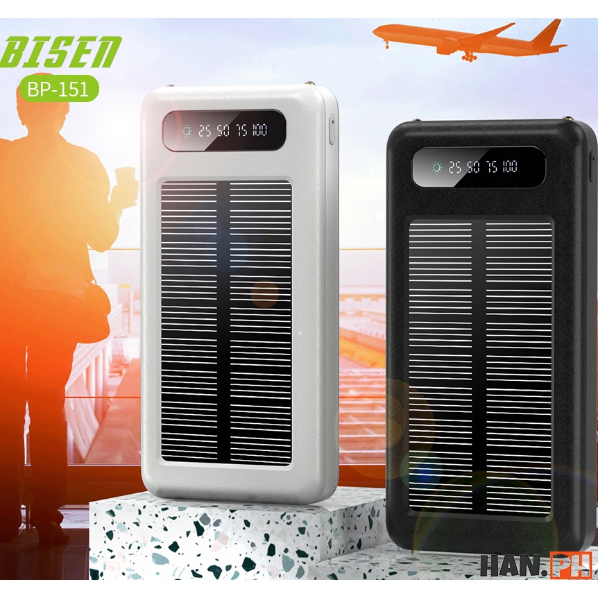Bisen BP151 Solar Powerbank Original 10000mAh 2.4A Dual Output Power Banks W/ Digital Display ...
